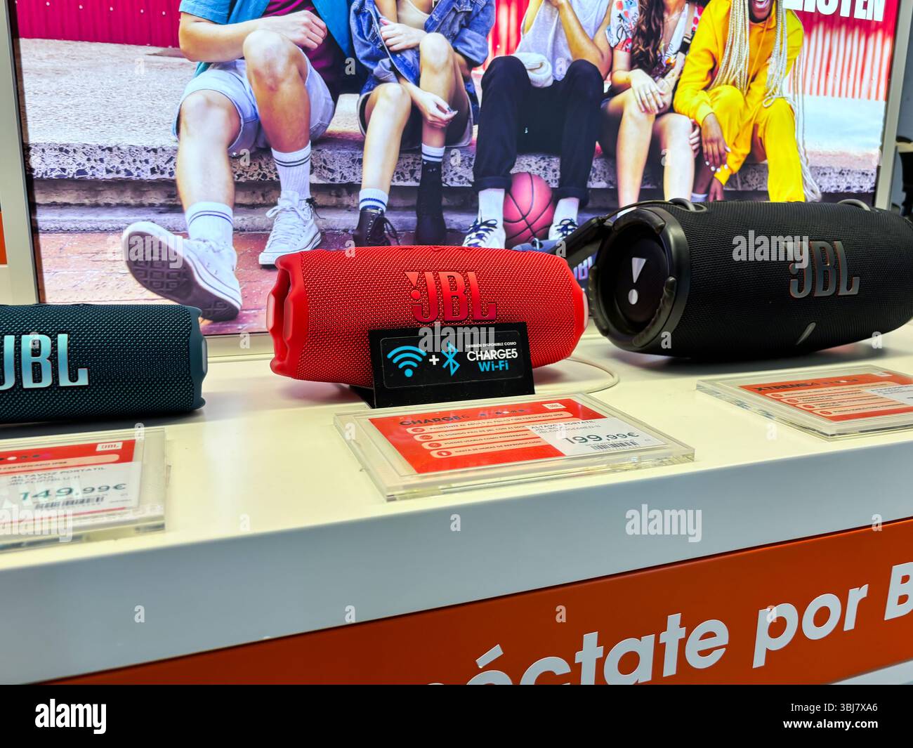 Alicante, Spain - June 11, 2025: JBL portable speakers displayed on a ...