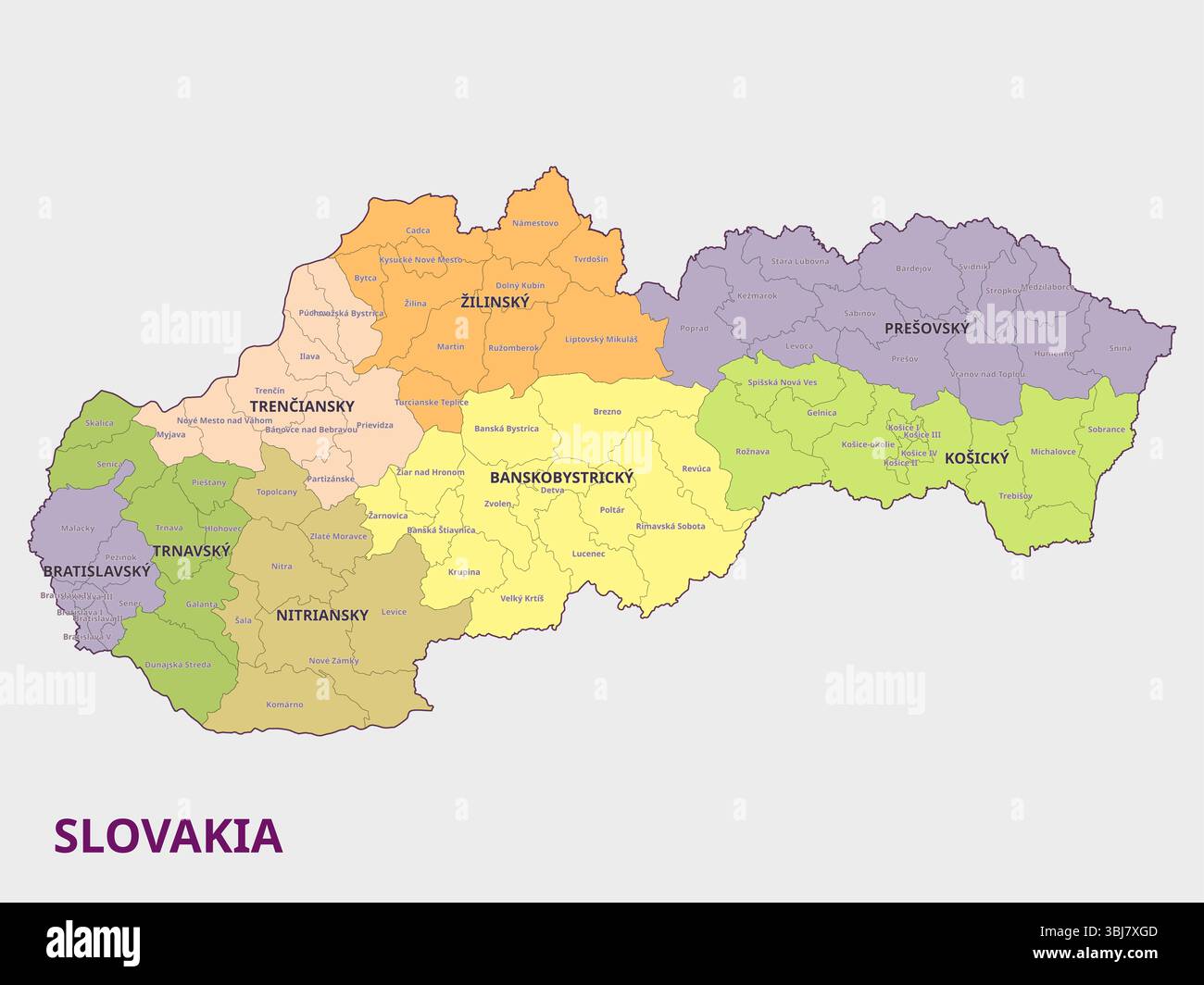 Map of Slovakia Showing Regions Stock Vector Image & Art - Alamy