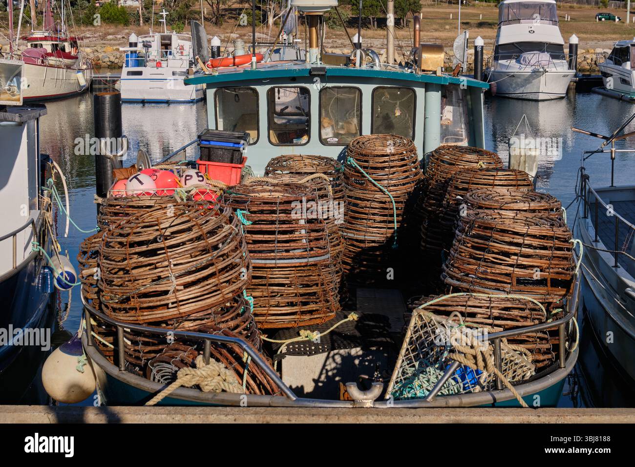 Lobster pots on a fishing trawler - Triabunna, Tasmania, Australia ...