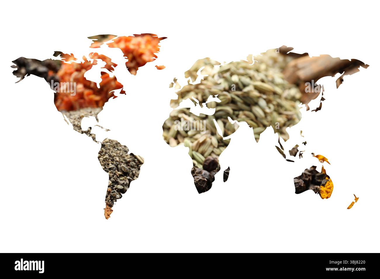 World map made of different aromatic spices on white background Stock ...