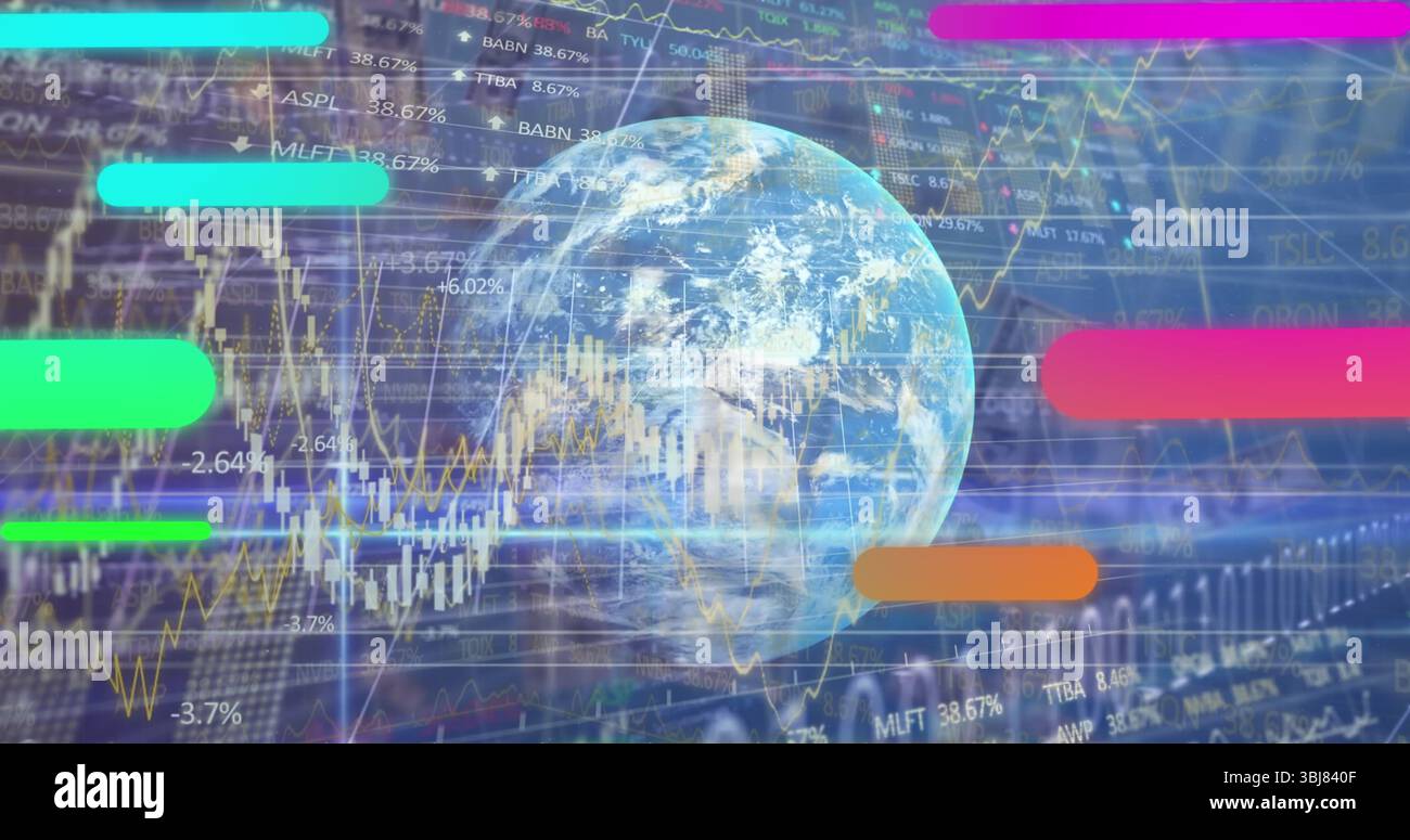 Displaying globe overlaying market data on trading interface, with ...