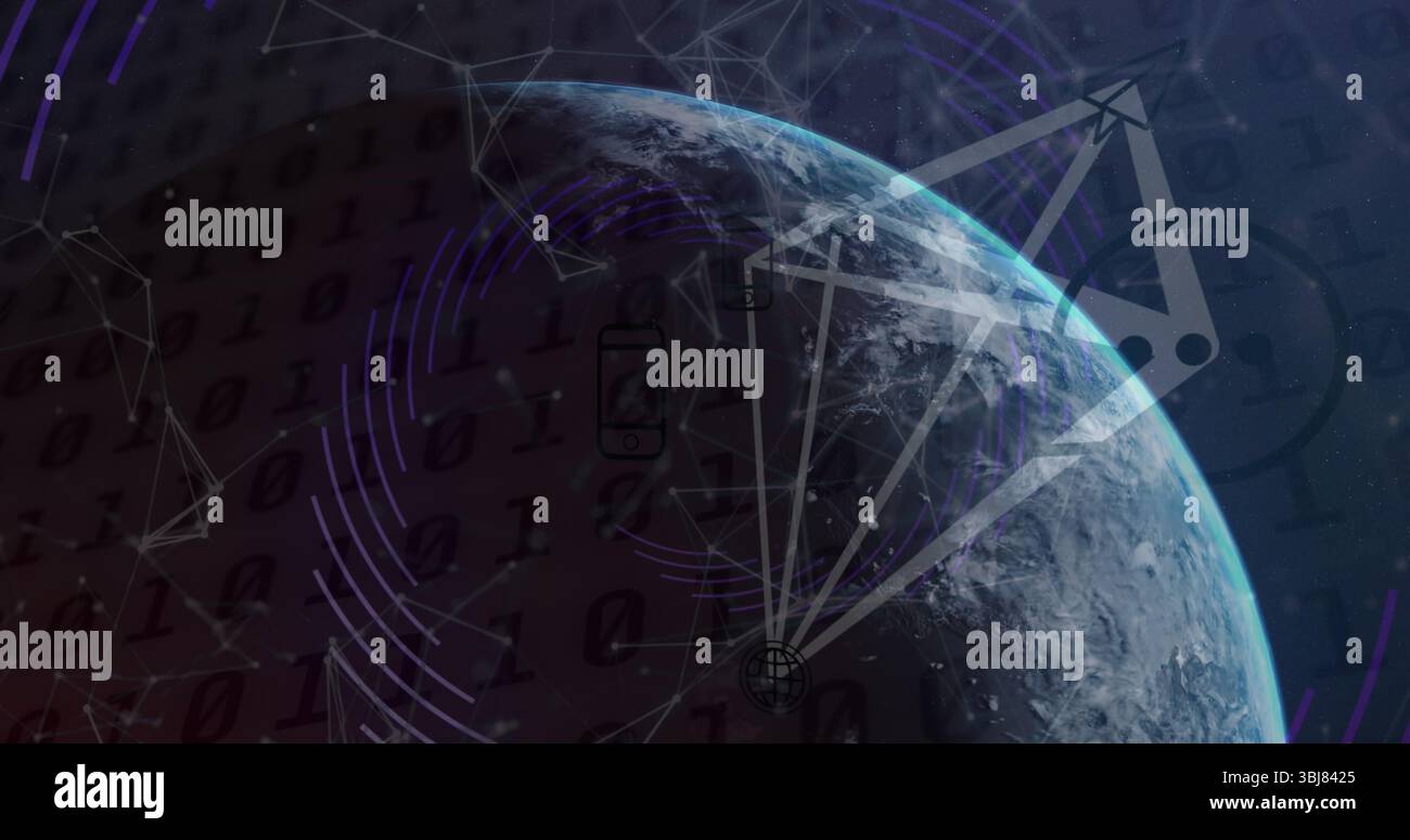 Displaying partial Earth globe floating in outer space, with binary ...
