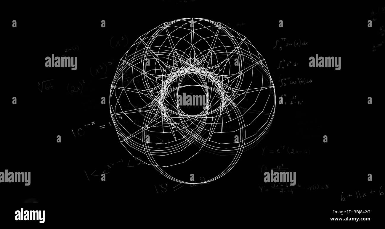 Displaying white wireframe geometric structure on chalkboard ...