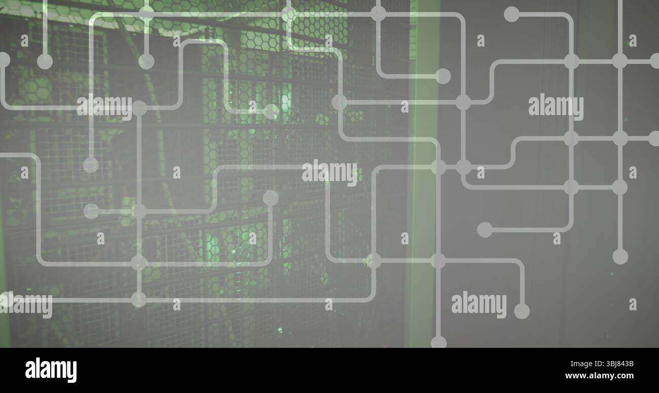 Displaying light gray circuit network overlay moving over mesh panel ...