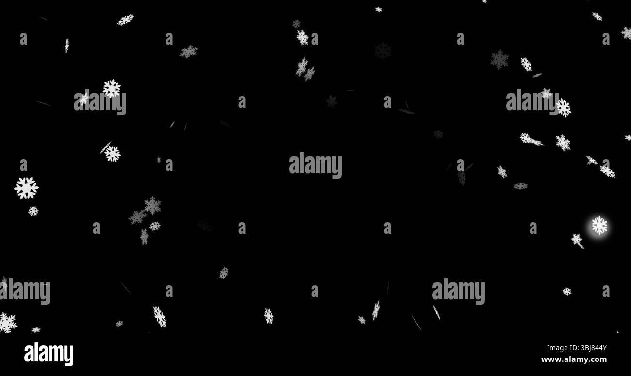 Featuring white snowflake graphics drifting across black backdrop, with ...