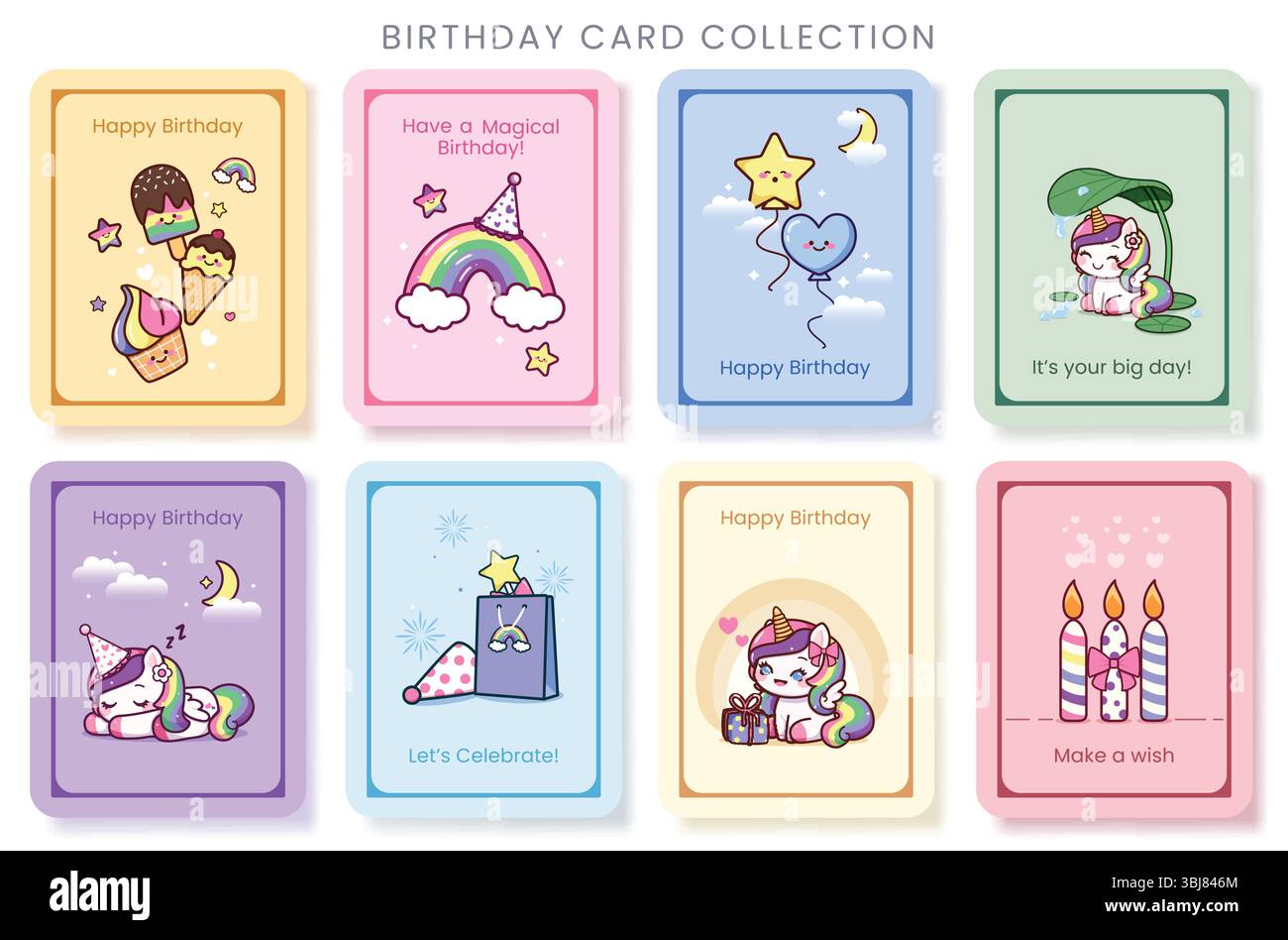Birthday card clipart poster set collection. Happy birthday card with ...
