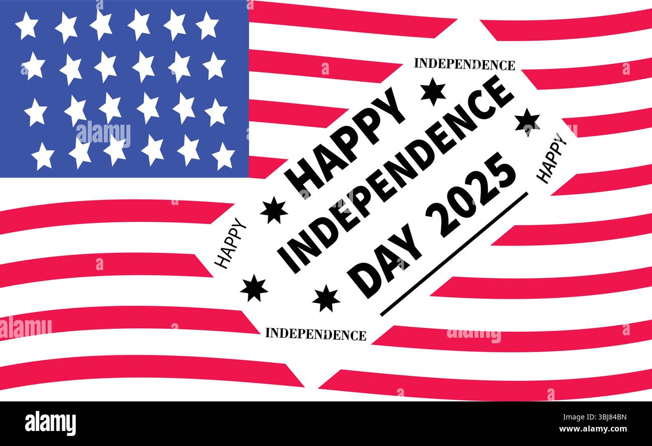Happy Independence Day 2025 Vector with Heart Shape Badge and Wavy ...