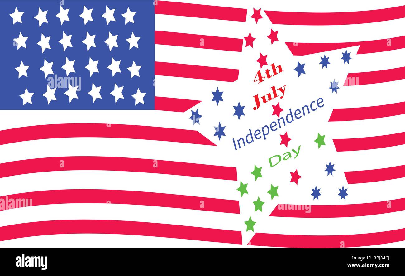 USA Flag with Independence Day Star Shape Vector Design for Patriotic ...