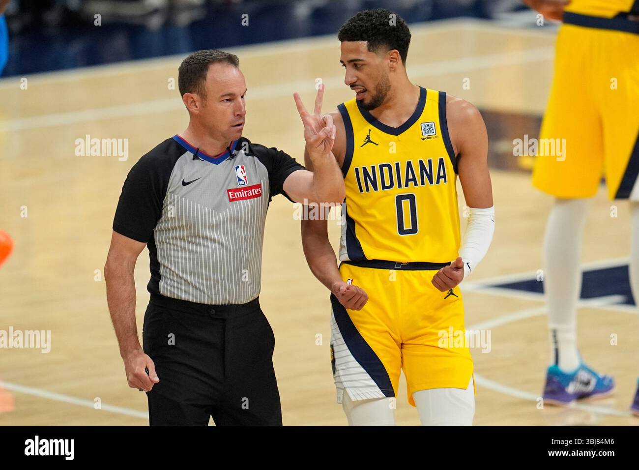 Indiana Pacers guard Tyrese Haliburton reacts to a call during the ...