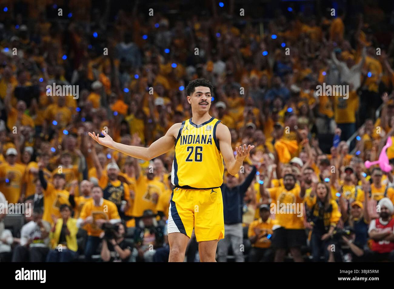 Indiana Pacers guard Ben Sheppard celebrates his three pointer against ...