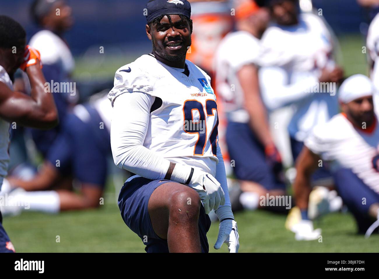 Denver Broncos linebacker Dondrea Tillman (92) takes part in drills ...
