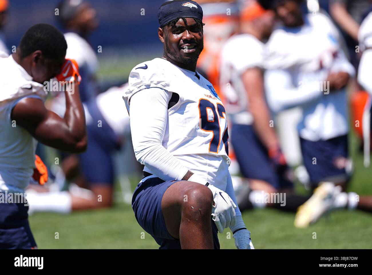 Denver Broncos linebacker Dondrea Tillman (92) takes part in drills ...