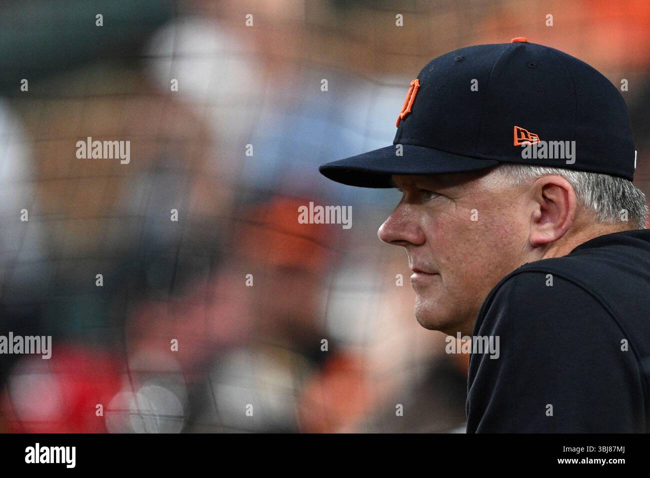 Detroit Tigers manager A.J. Hinch looks on from the dugout during a ...