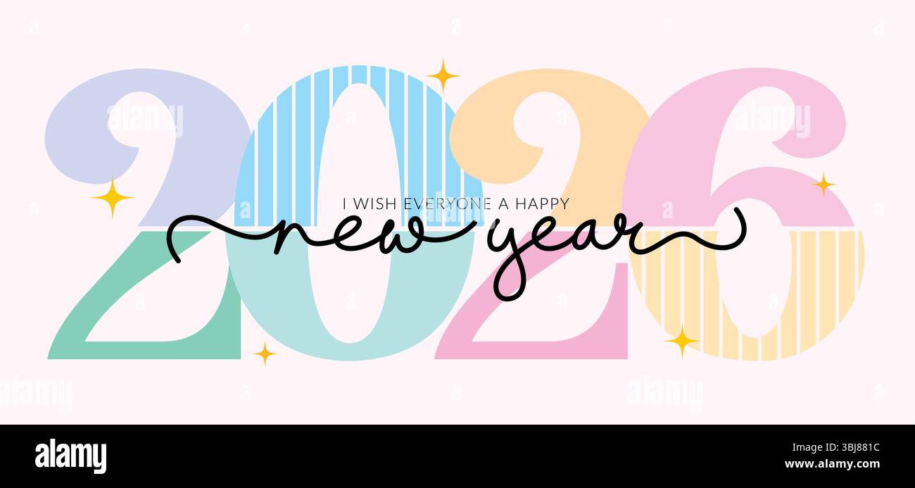 2026 happy new year greeting clipart banner. Colorful 2026 text with ...