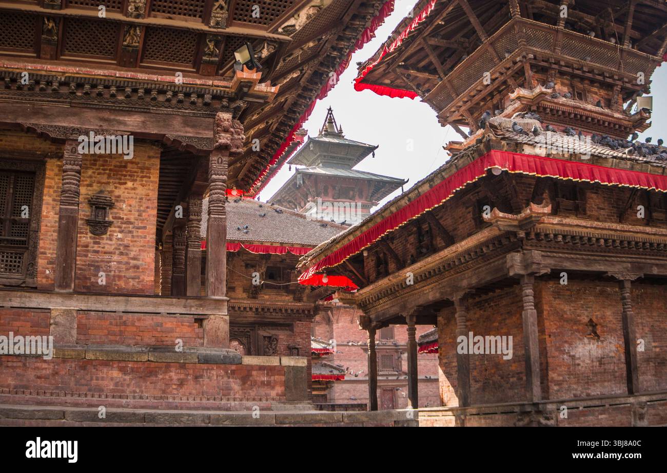 Hanumandhoka palace tower as viewed between the pagoda towers of ...