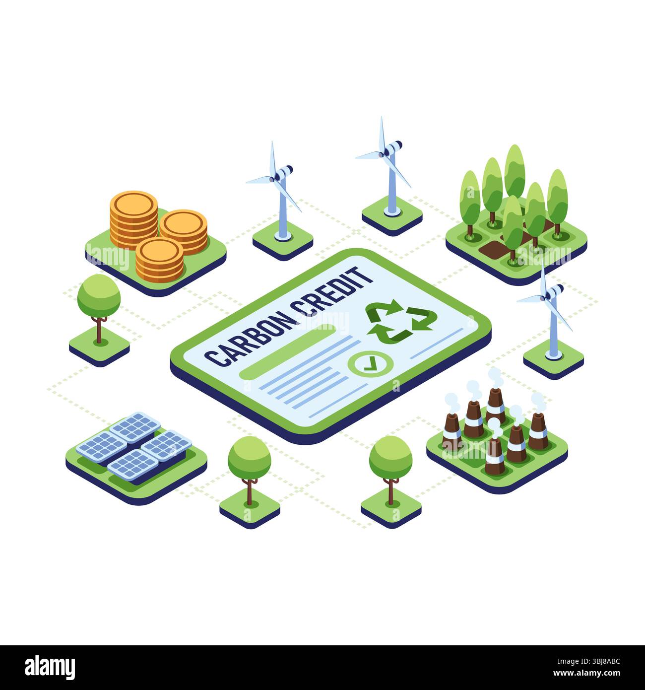 Isometric Carbon Credit with Solar Panels and Eco-Friendly Factories ...