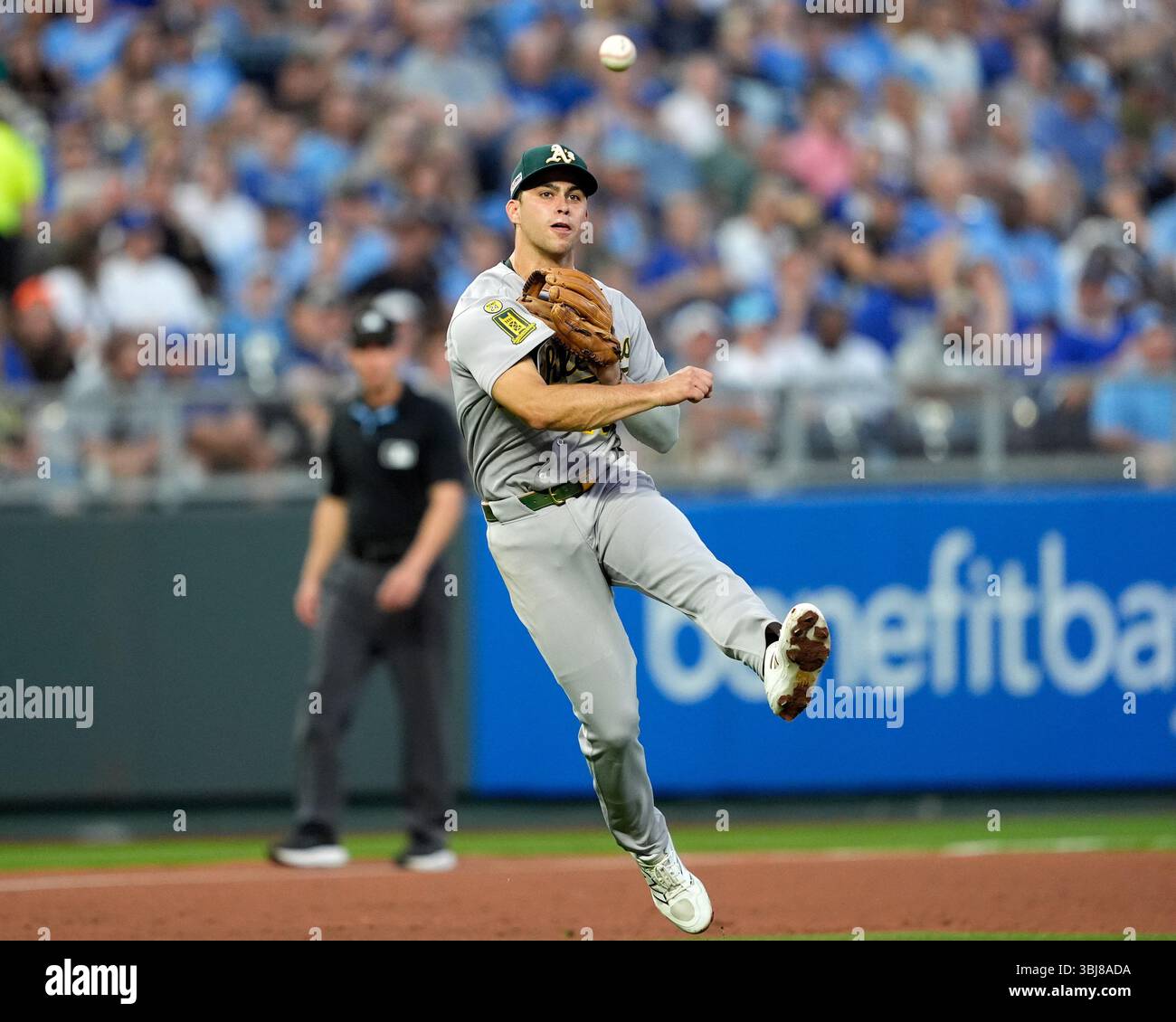 June 13, 2025: Athletics second base Max Muncy (10) fires across the diamond for an out against ...