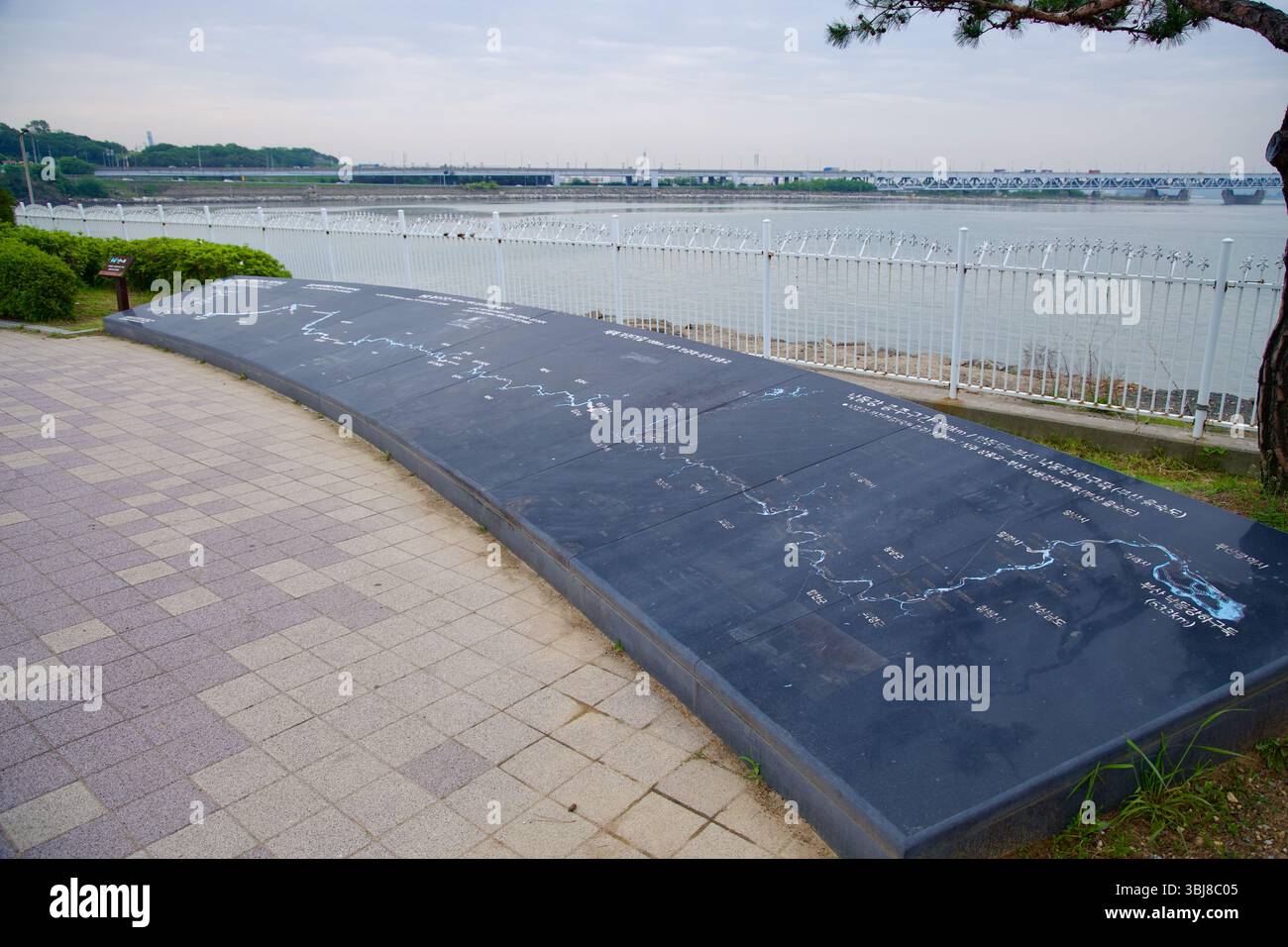 Incheon, South Korea - May 19th 2025: An engraved black stone map at ...
