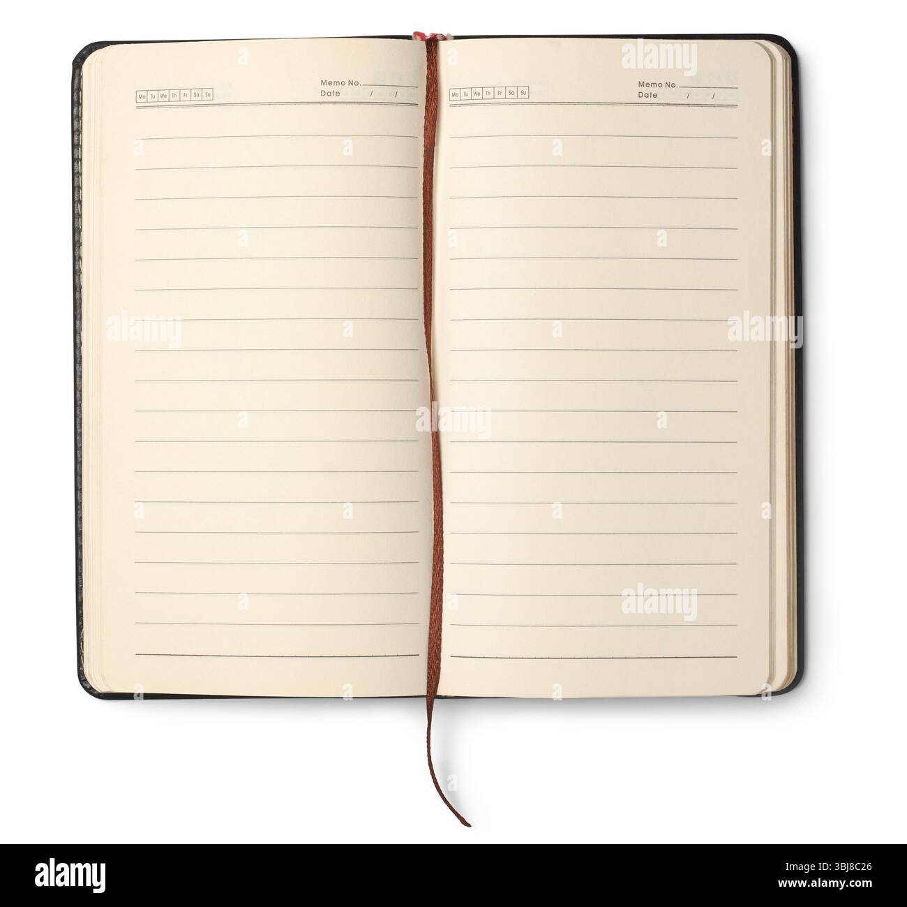 blank open notebook or journal with lined pages and bookmark ribbon ...