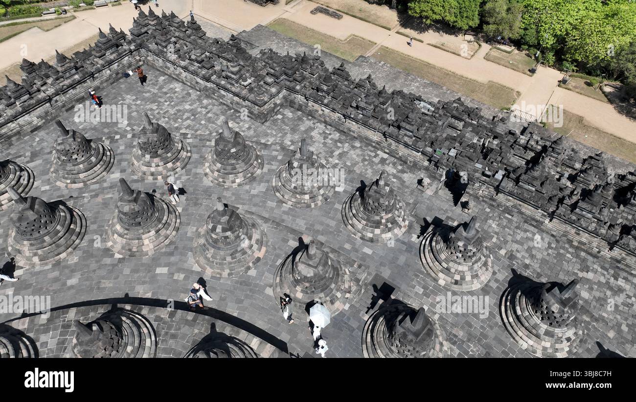 Aerial detail of Borobudur reveals the intricate stonework and ...