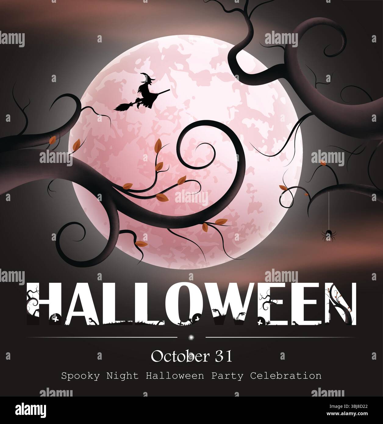 Halloween invitation card clipart design. Halloween text with full moon ...