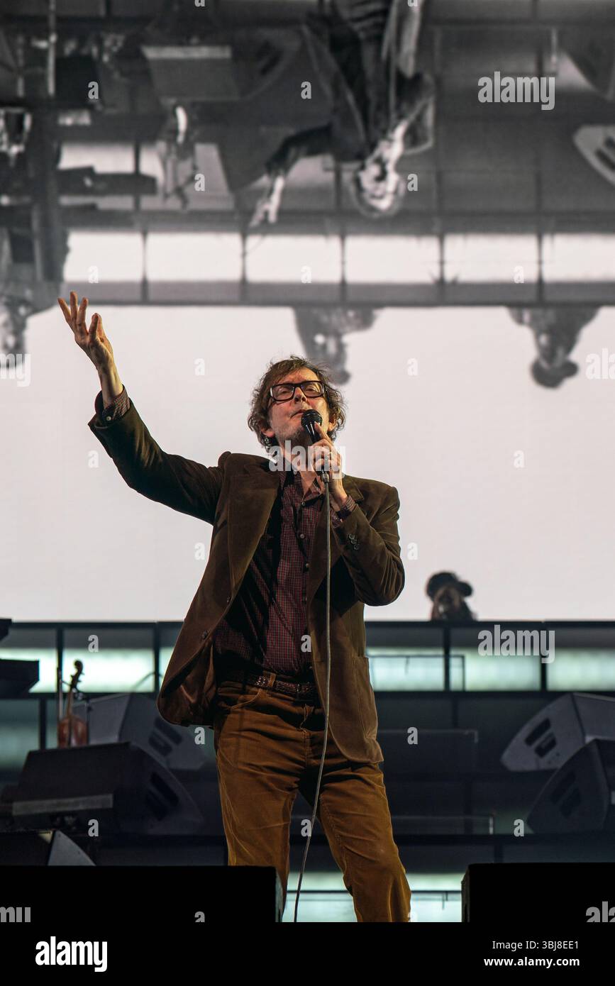 London, UK. 13th June, 2025. Jarvis Cocker of the Band Pulp performs live on stage during their ...
