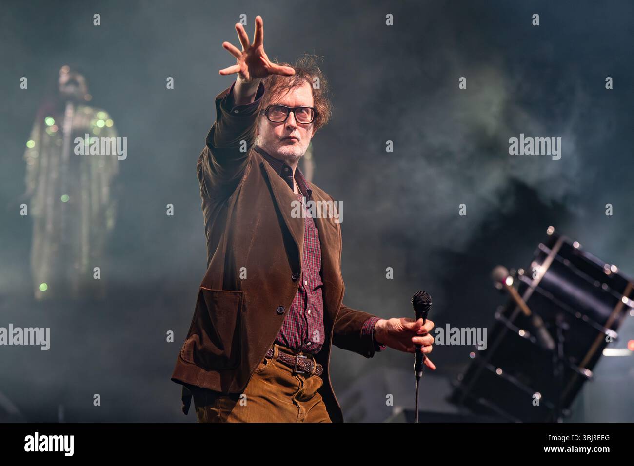 London, UK. 13th June, 2025. Jarvis Cocker of the Band Pulp performs live on stage during their ...