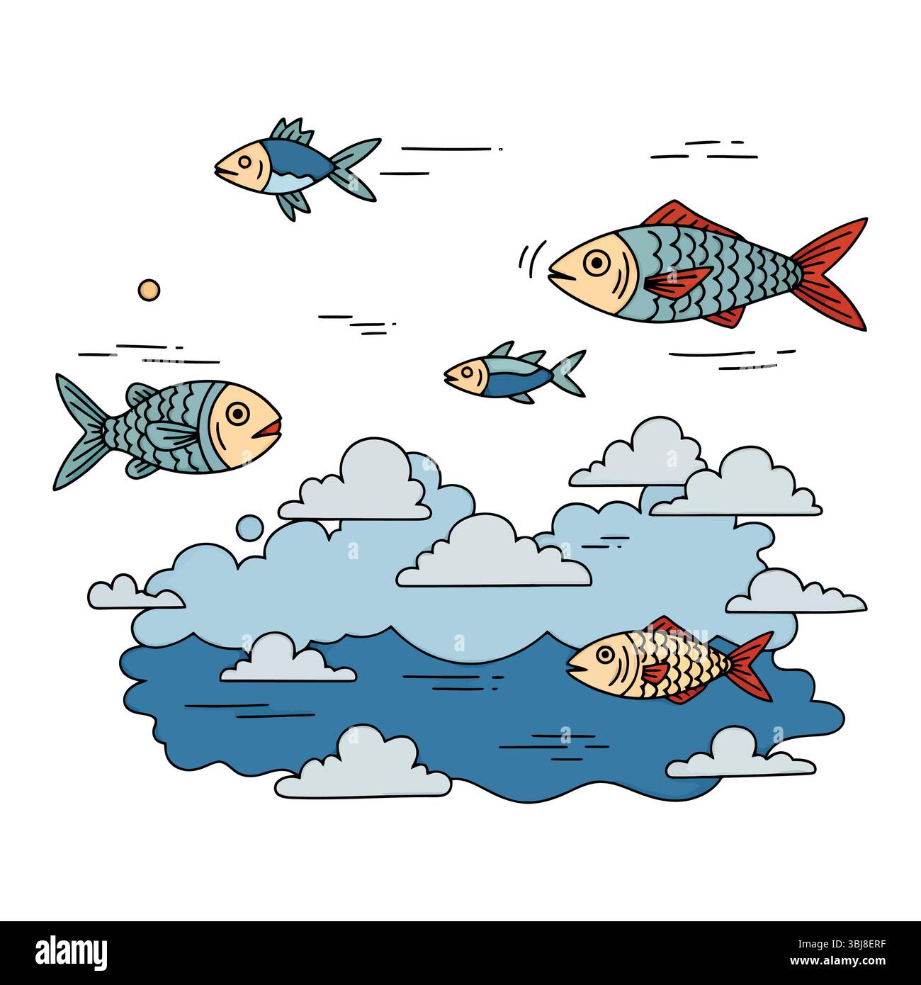 A vibrant illustration depicts cartoon fish swimming above stylized ...