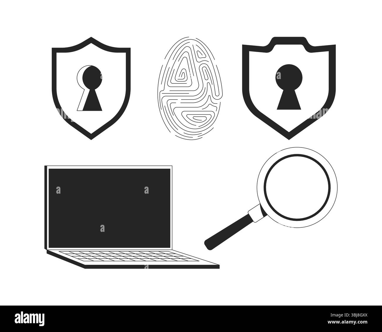 Cybersecurity tools and access control 2D line objects set Stock Vector ...