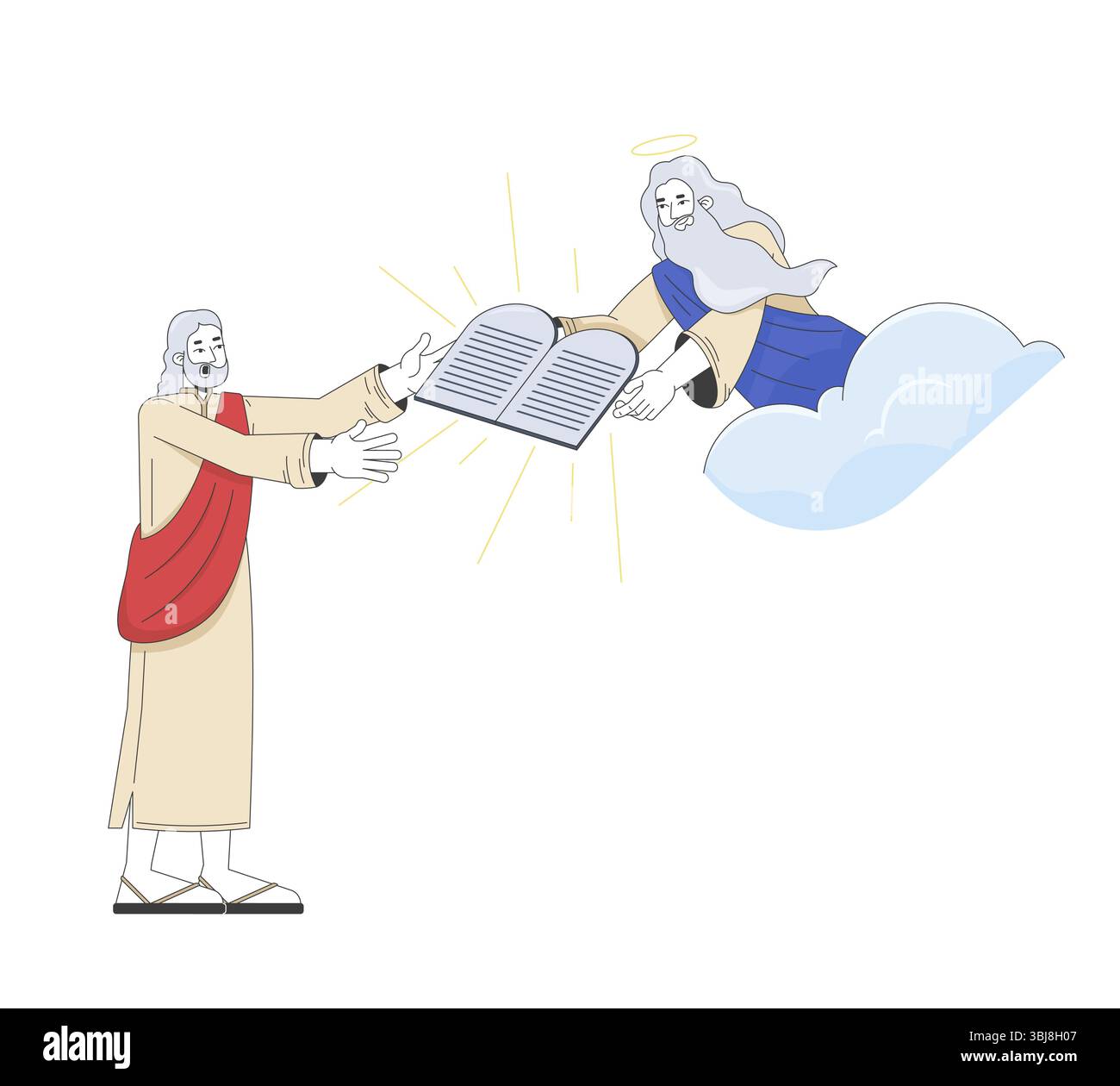 Moses receiving ten commandments from God 2D cartoon bible characters ...