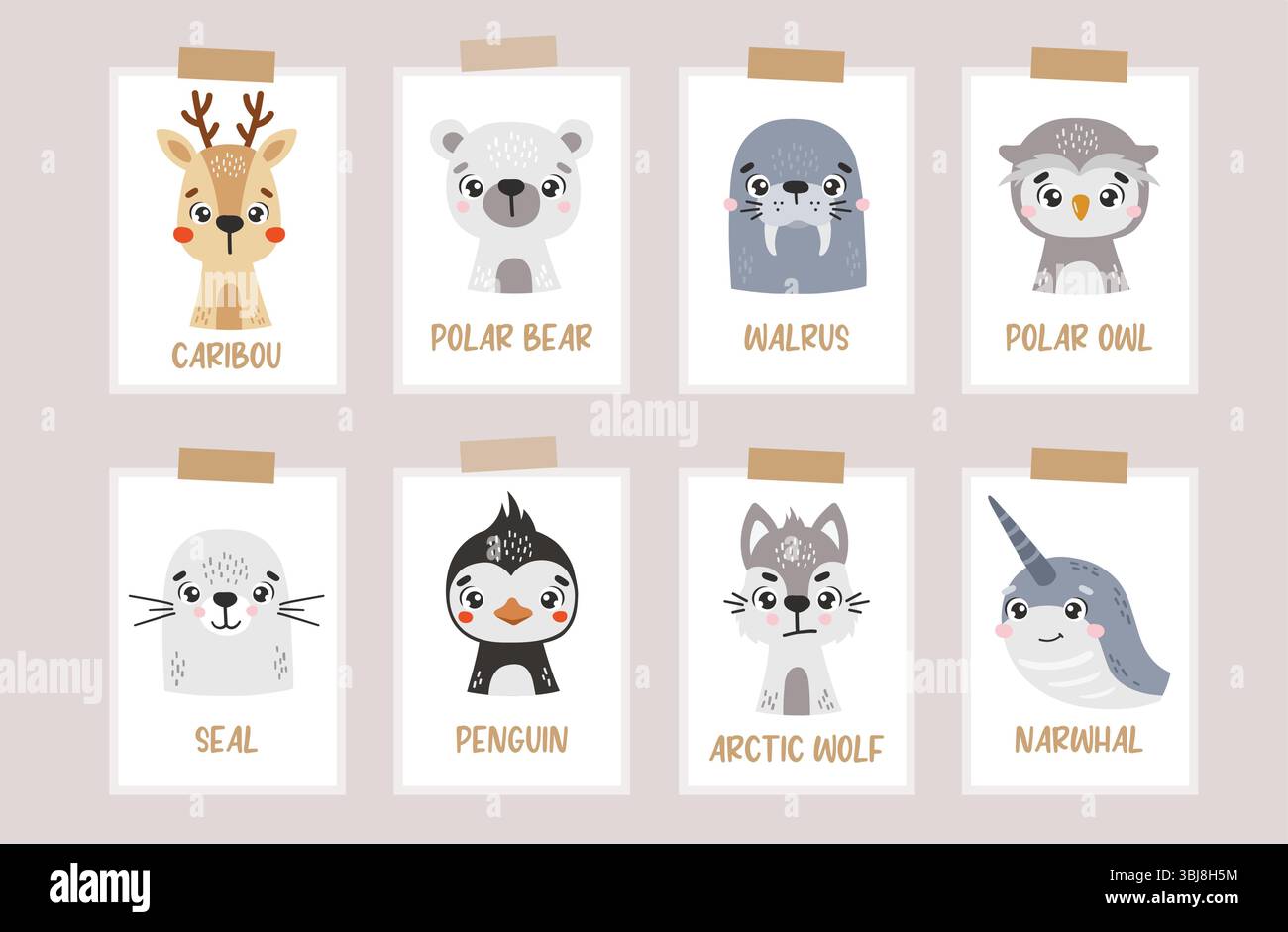Polar animals isolated, cute animals, kids posters, cartoon, cards for ...