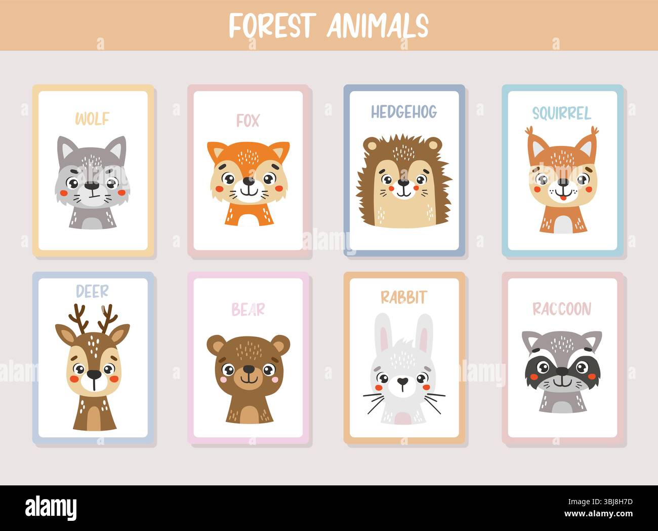 Forest animals isolated, cute animals, kids posters, cartoon, cards for ...