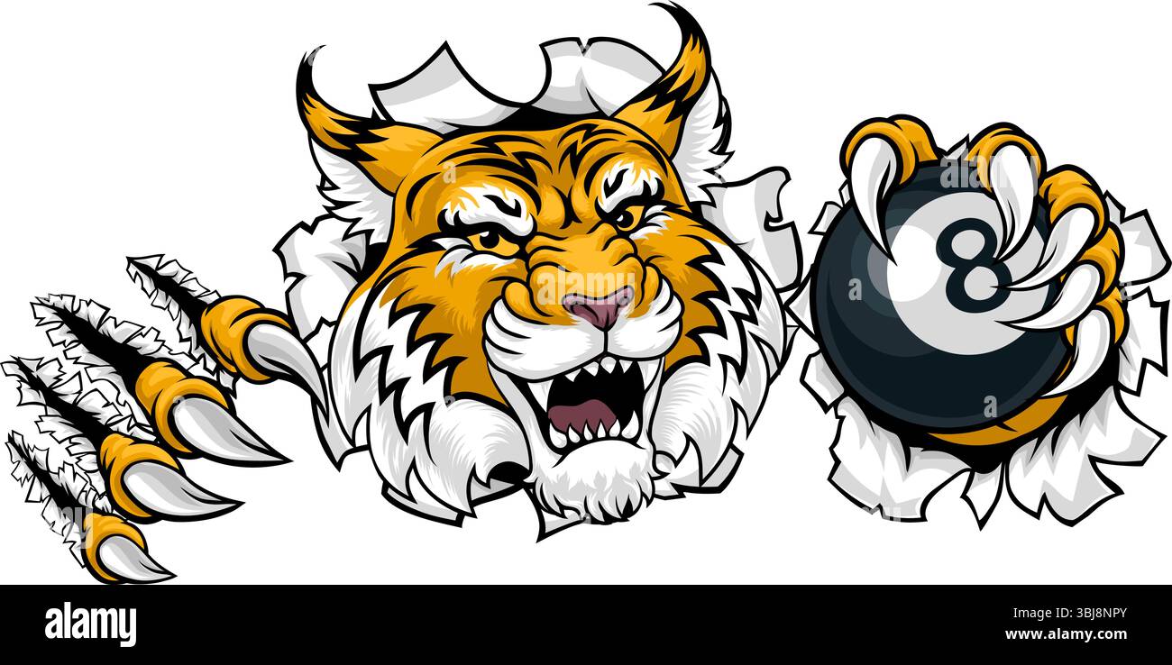 Wildcat Angry Pool 8 Ball Billiards Mascot Cartoon Stock Vector Image ...