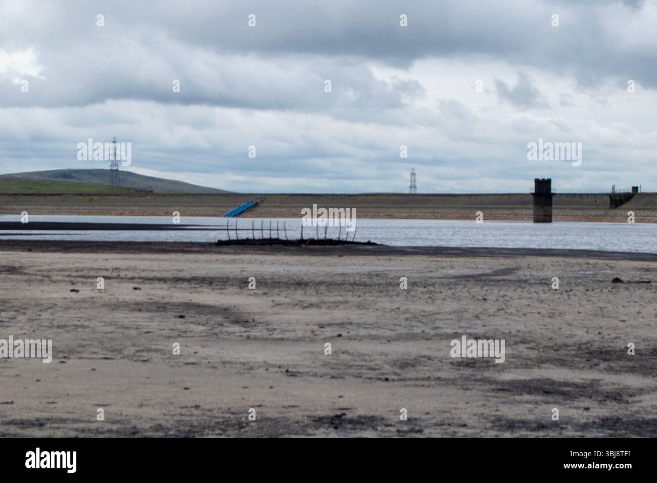 Low water levels at Warland Reservoir reveal a sunken boat frame, with ...