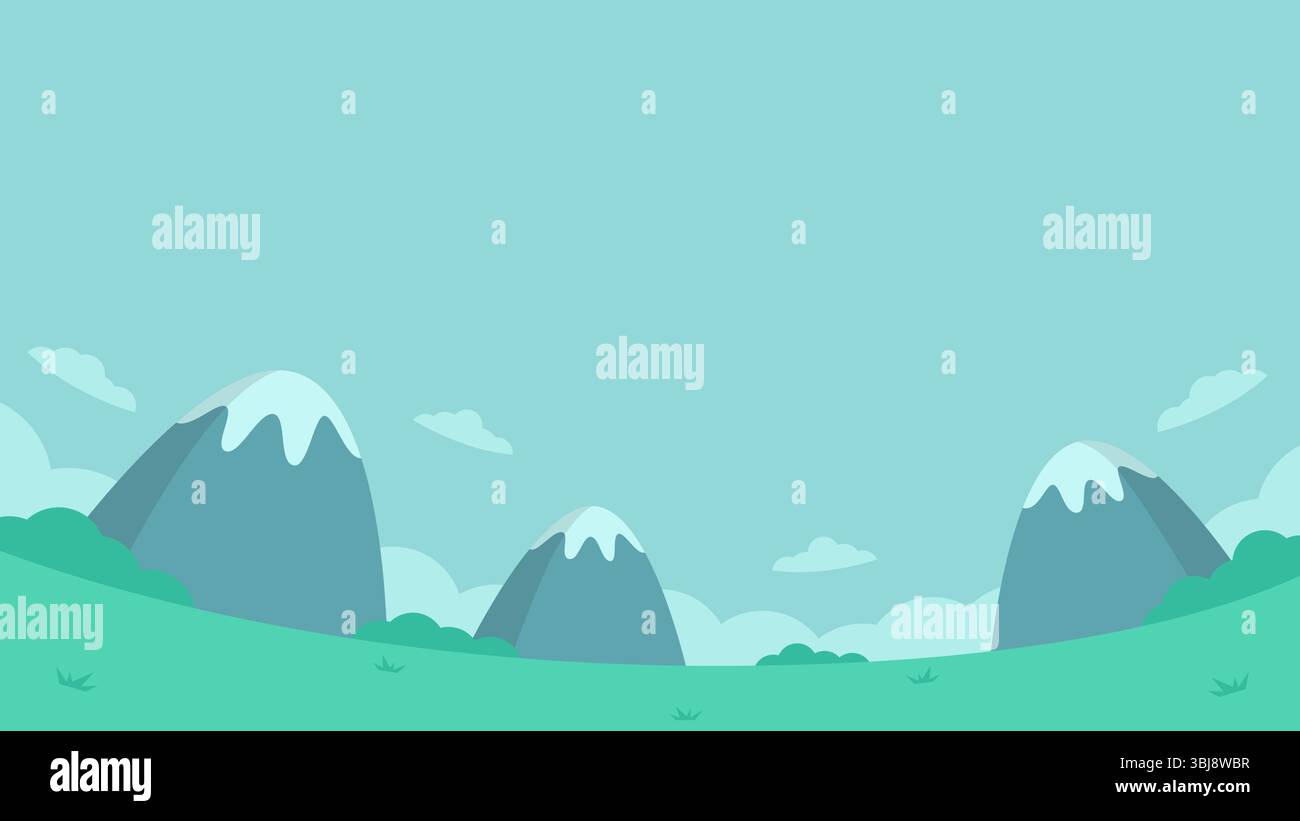 Beautiful hill scenery flat illustration background. Mountain ...