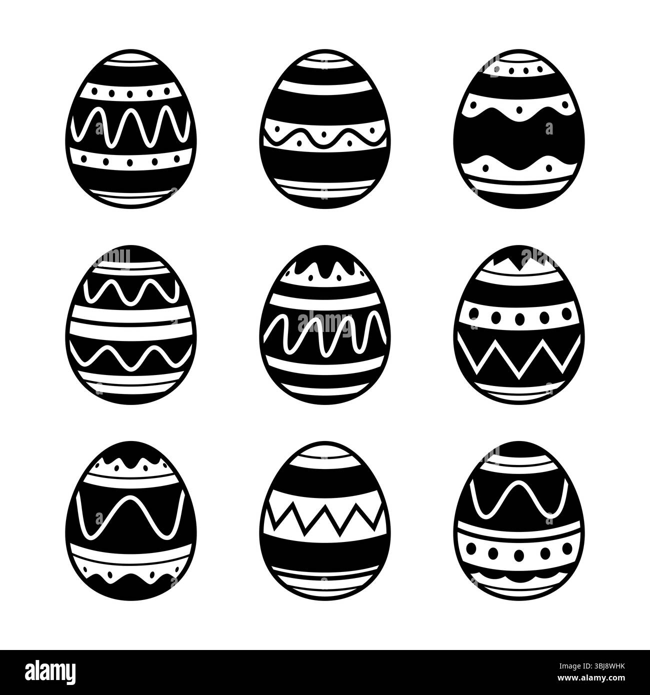 Black and white Easter eggs collection set isolated on white ...