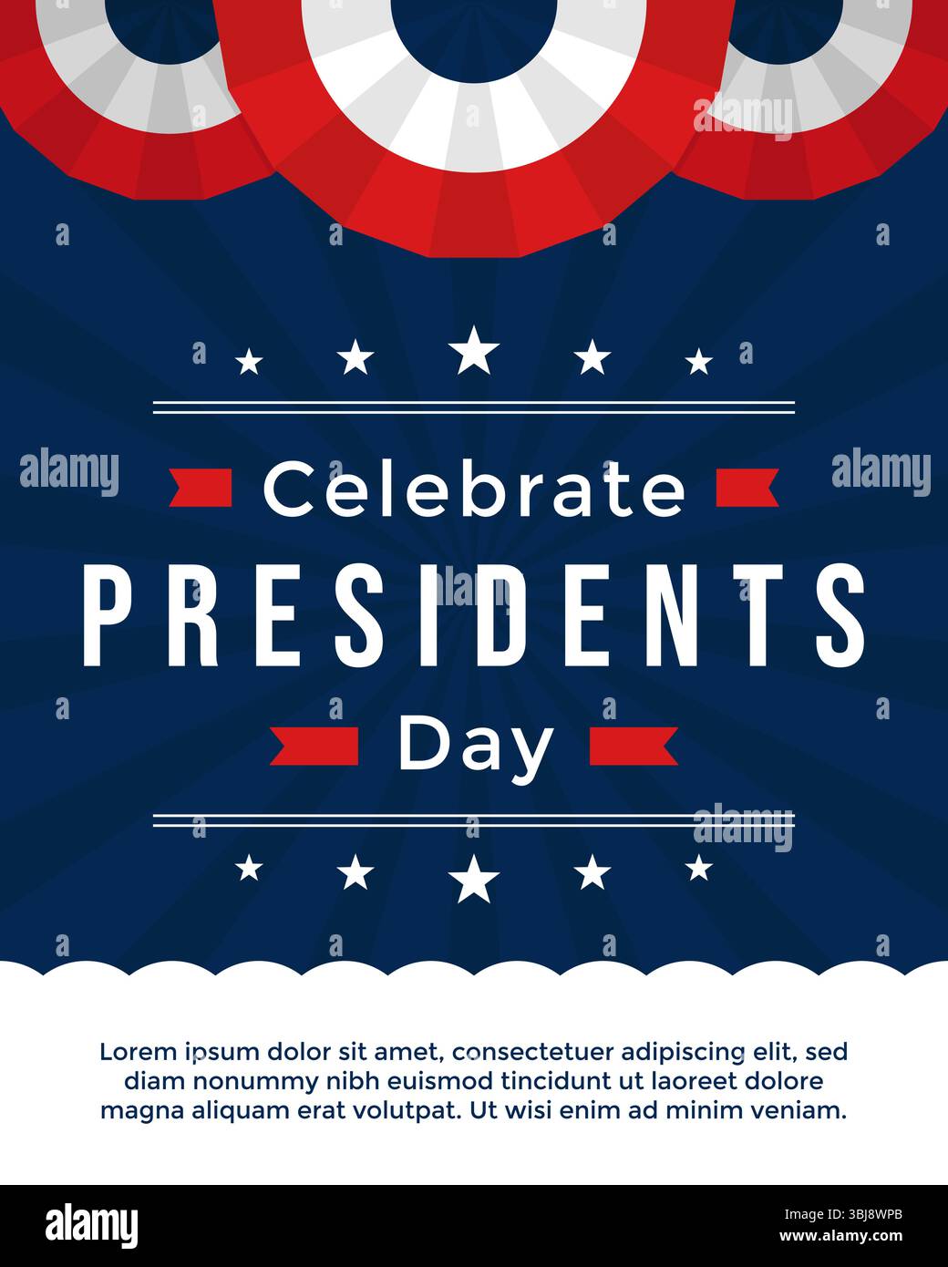Celebrate Presidents' Day poster on blue background and star shape ...