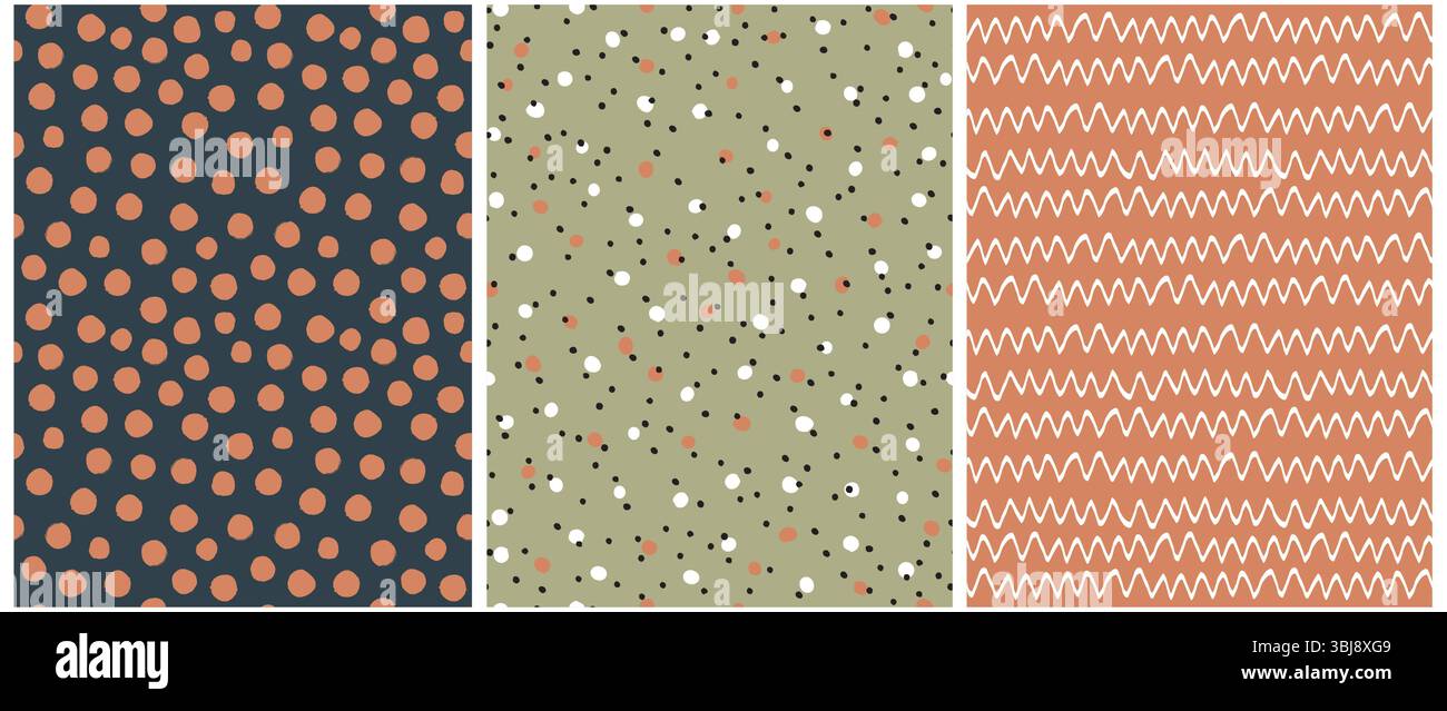 Abstract Hand Drawn Childish Drawing-like Vector Patterns. White Zig ...