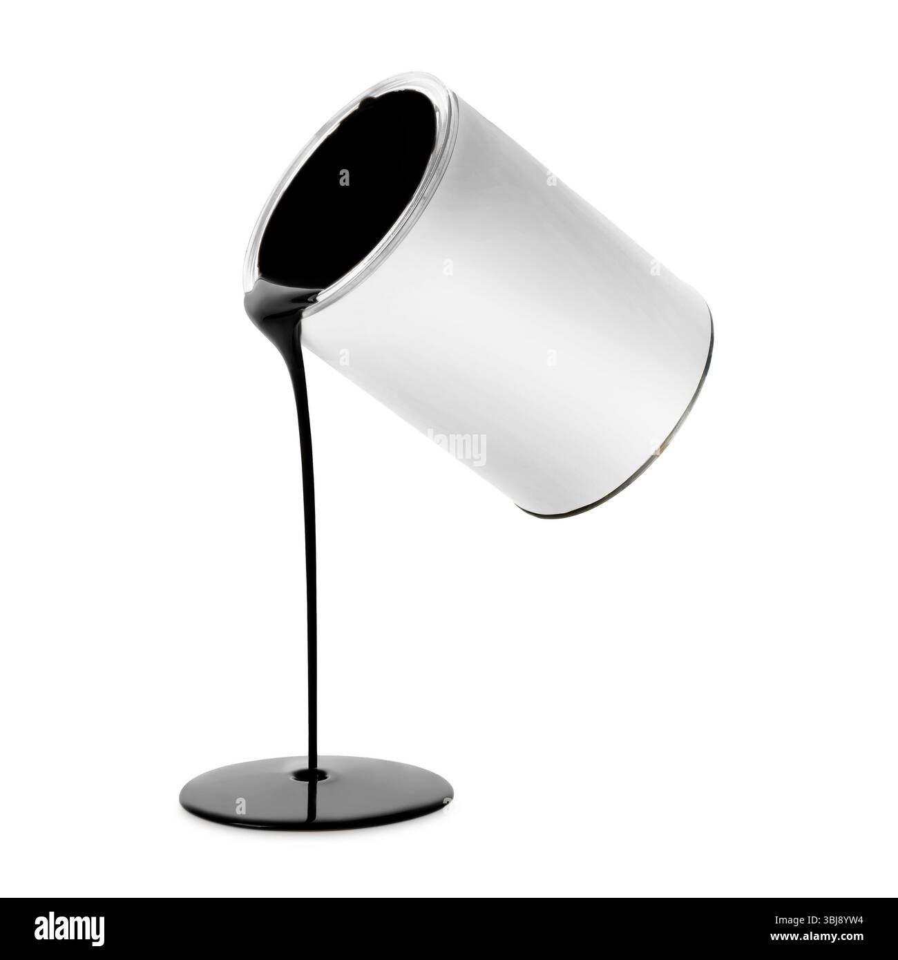 Black paint pouring out of can on white background Stock Photo - Alamy