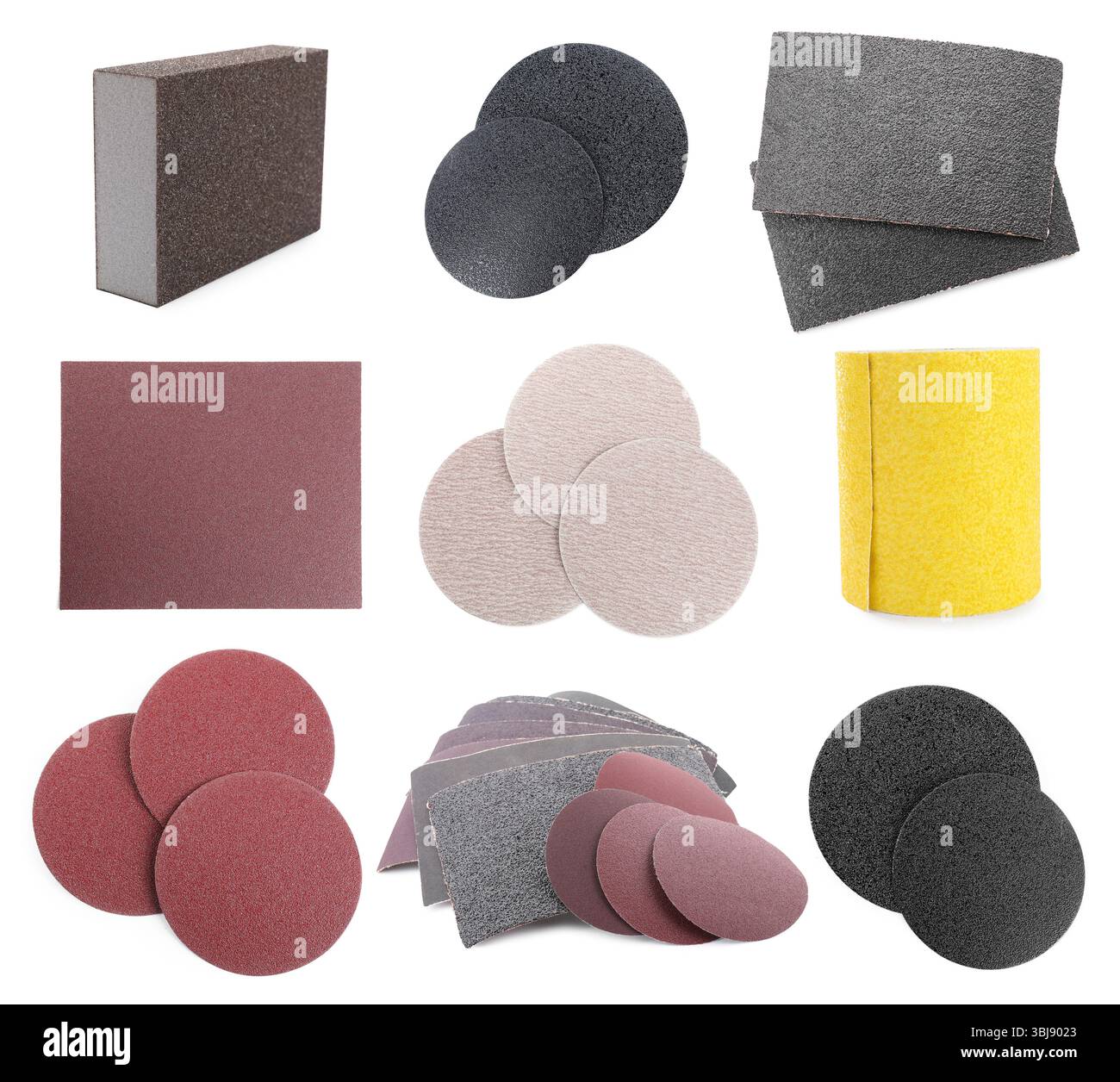 Different types of sandpaper on white background, collage Stock Photo ...