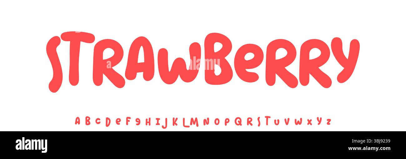 Summer Strawberry, joyful lettering, cartoon rounded typography ...