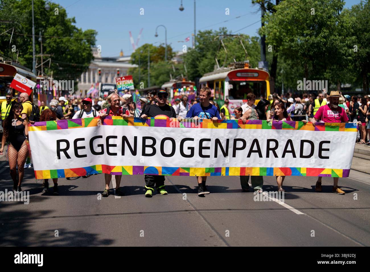 Participants attending the 29. Vienna Pride parade, taking place on ...