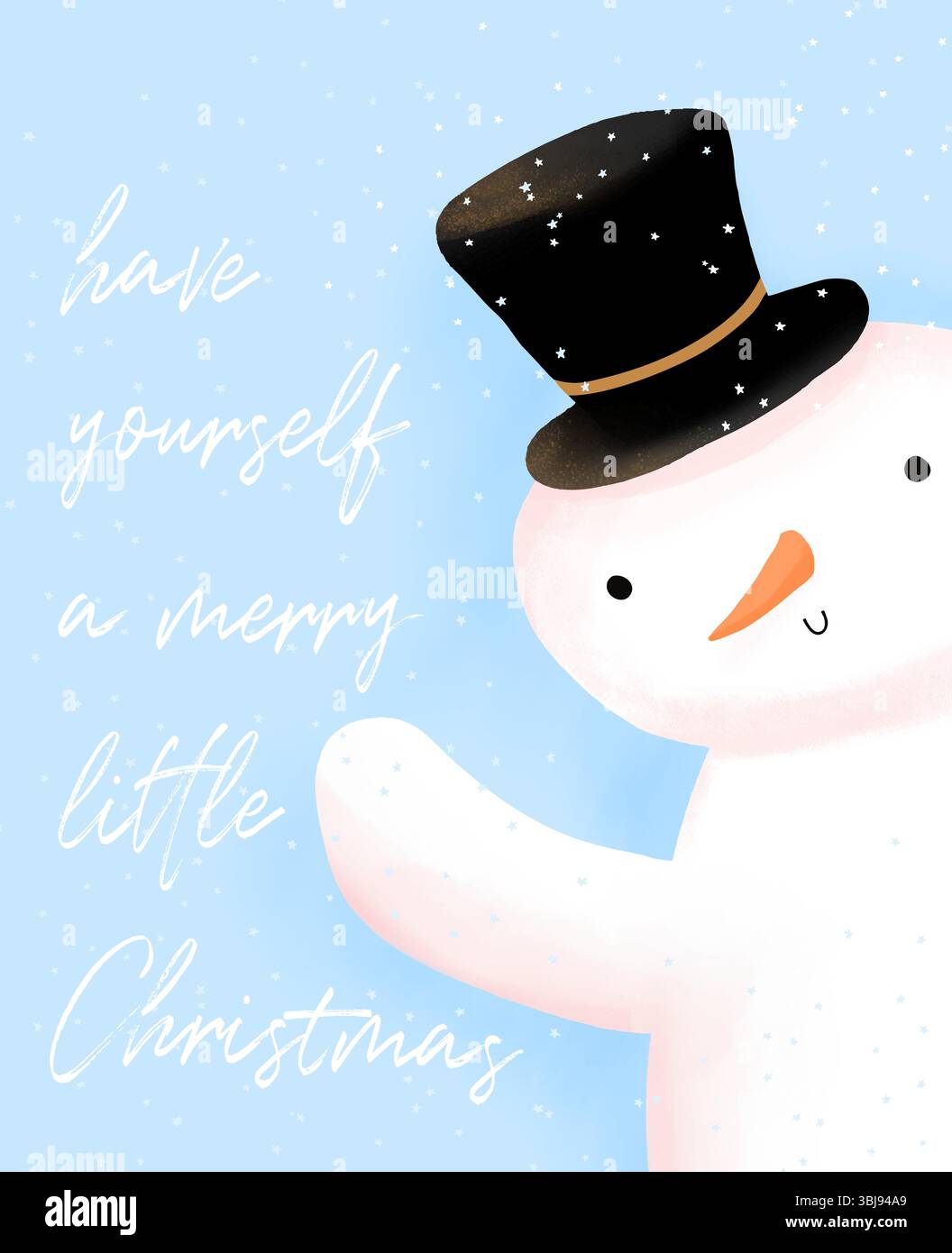 Cute Hand Drawn Snowman On a Pastel Blue Background. Winter Holidays ...