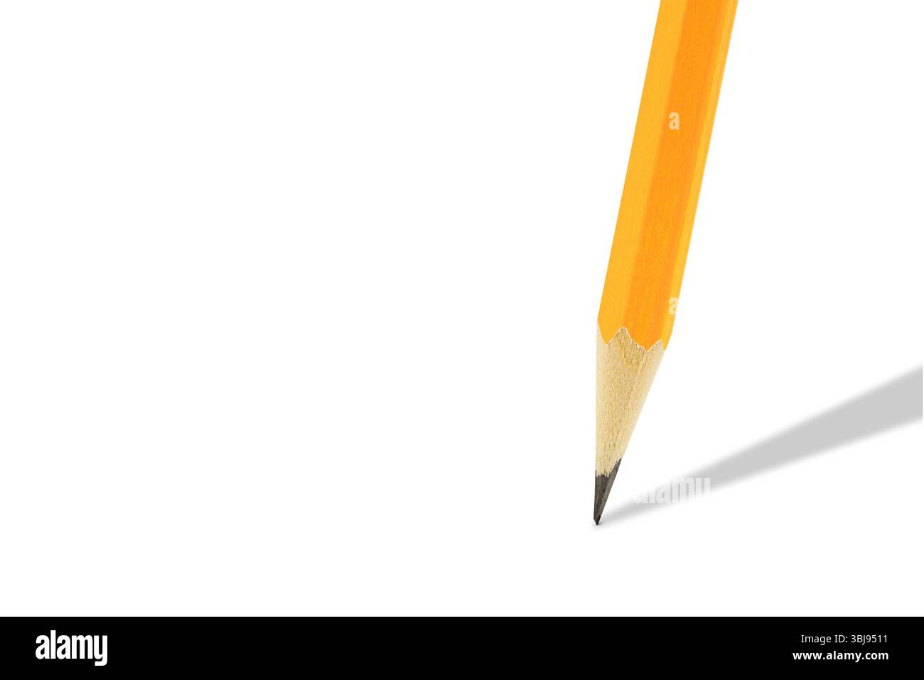 Yellow wooden pencil isolated on white background with shadow and copy ...