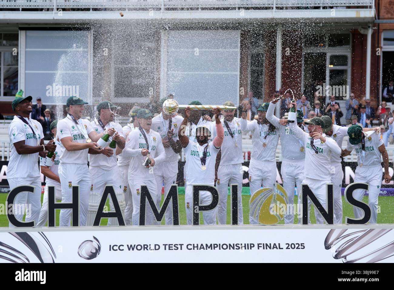 South Africa captain Temba Bavuma (centre) and team mates with the ICC ...