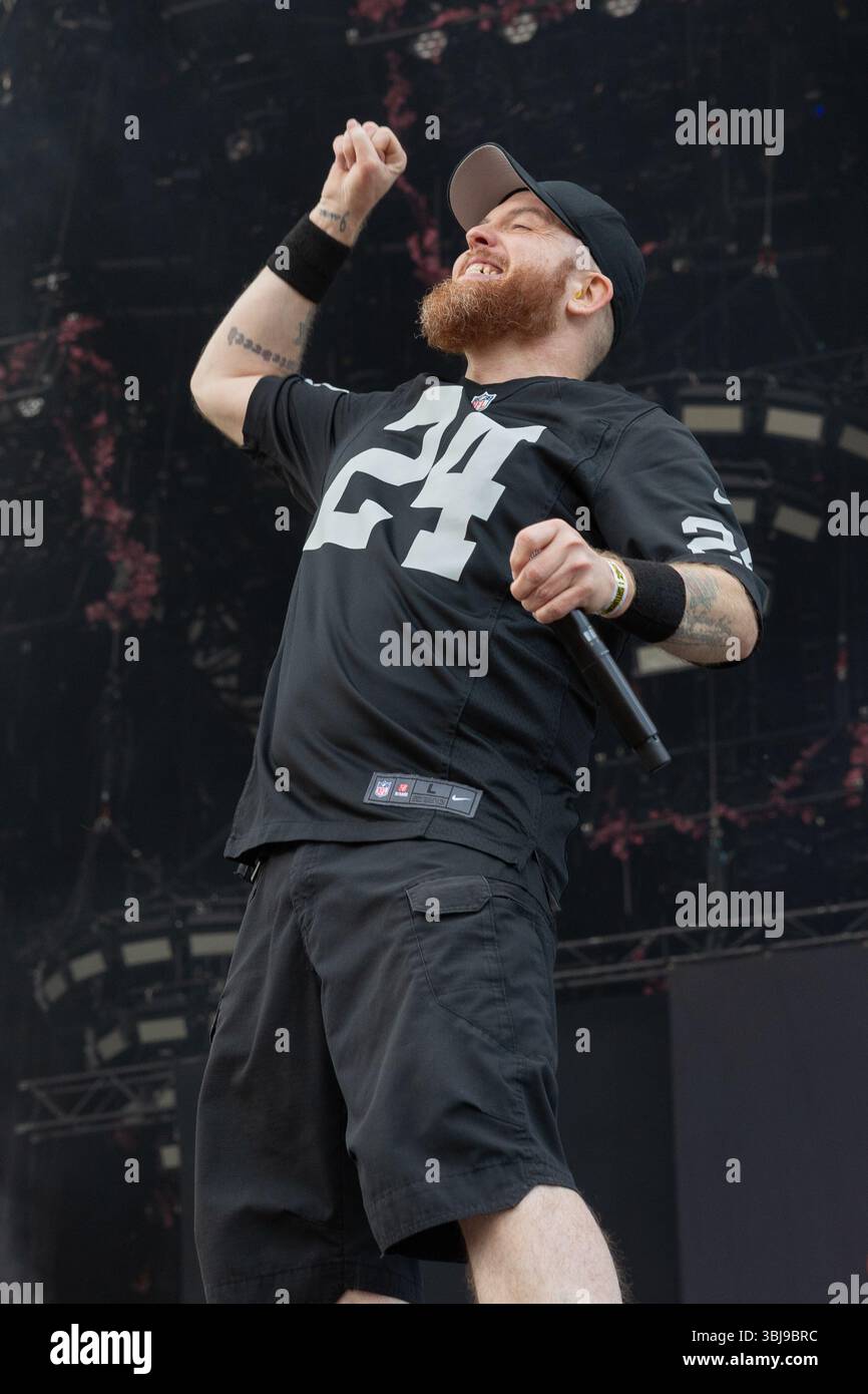 Leicestershire, UK. Saturday June 14, 2025. Jamey Jasta of the band ...