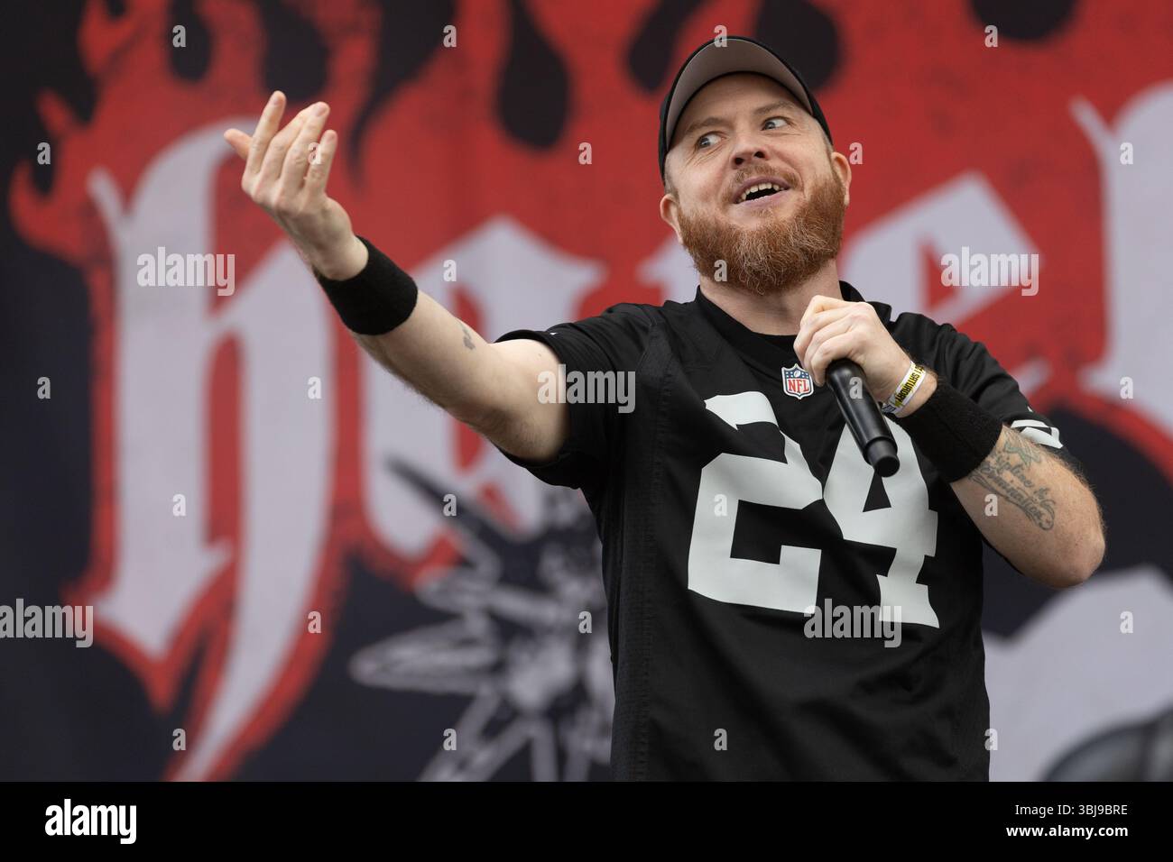 Leicestershire, UK. Saturday June 14, 2025. Jamey Jasta of the band ...