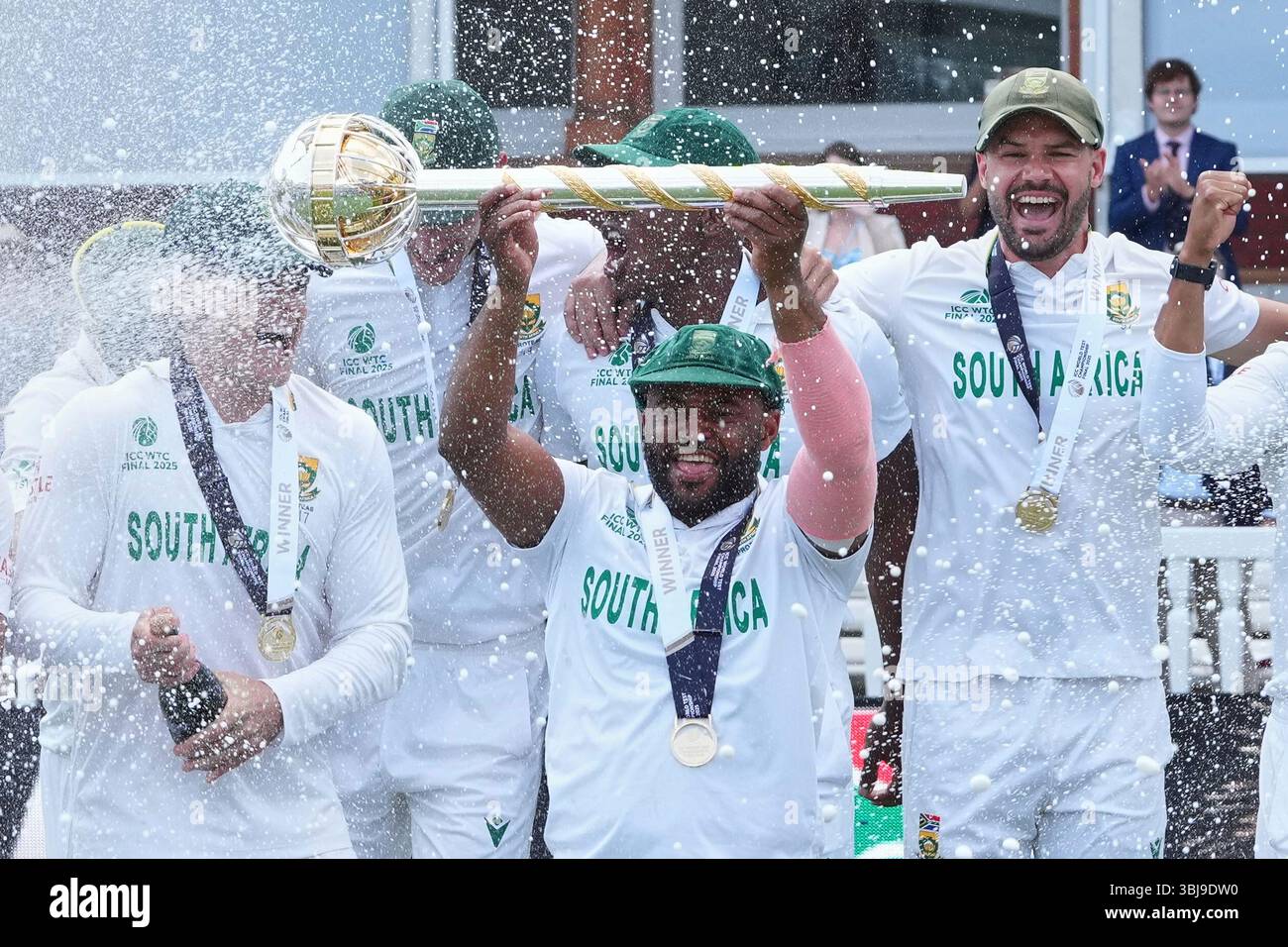 South Africa's captain Temba Bavuma holds the winner's trophy and ...