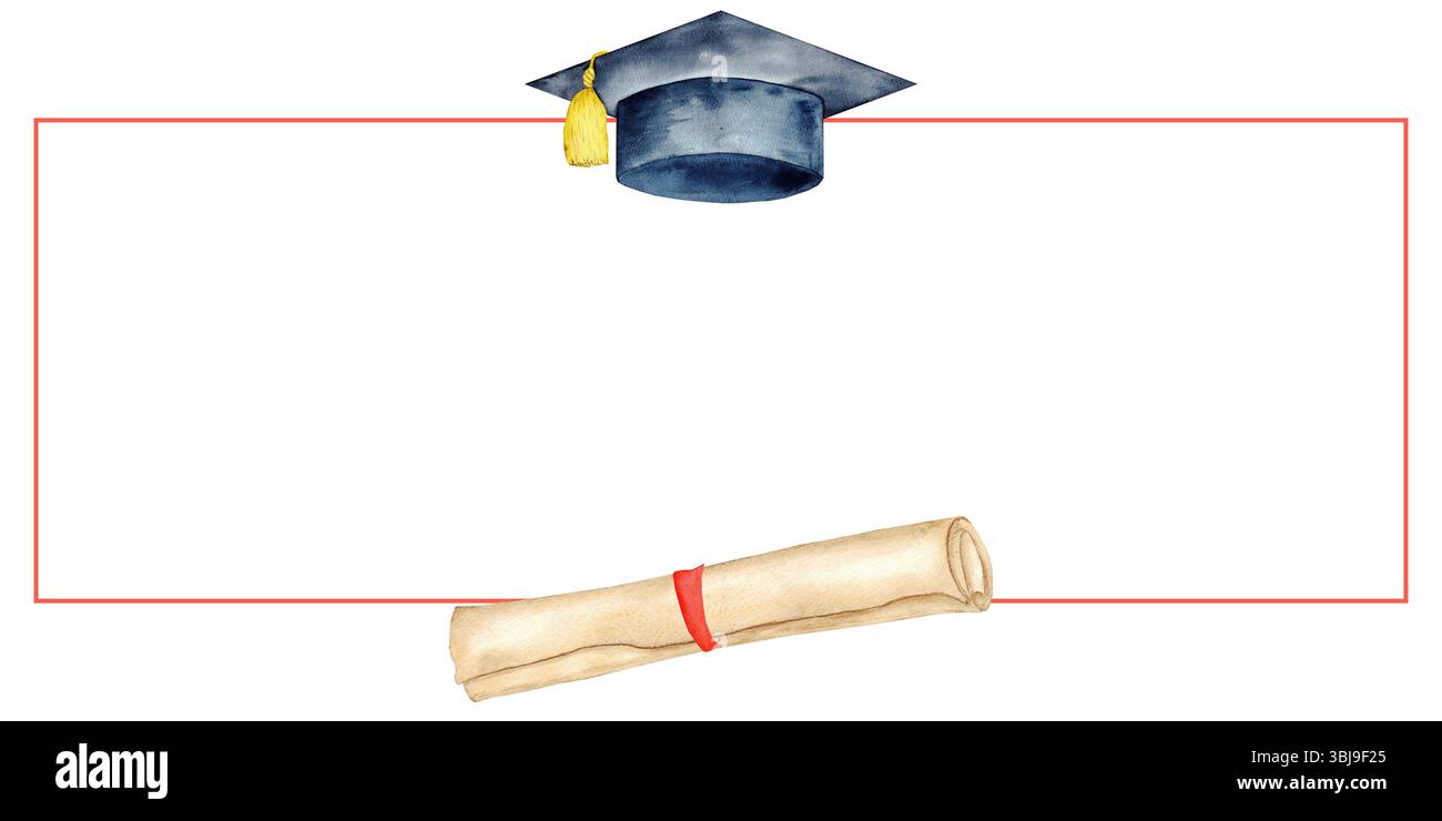 Graduation celebration frame with cap and scroll for educational design ...