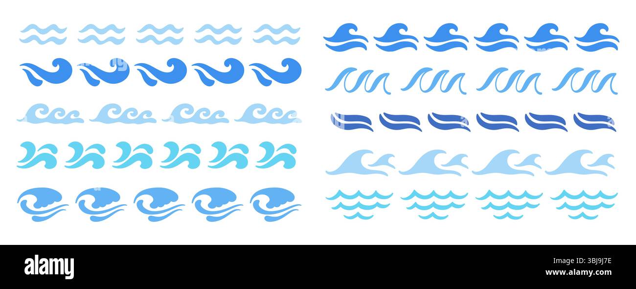 Abstract blue ocean waves line borders strokes set Stock Vector Image ...